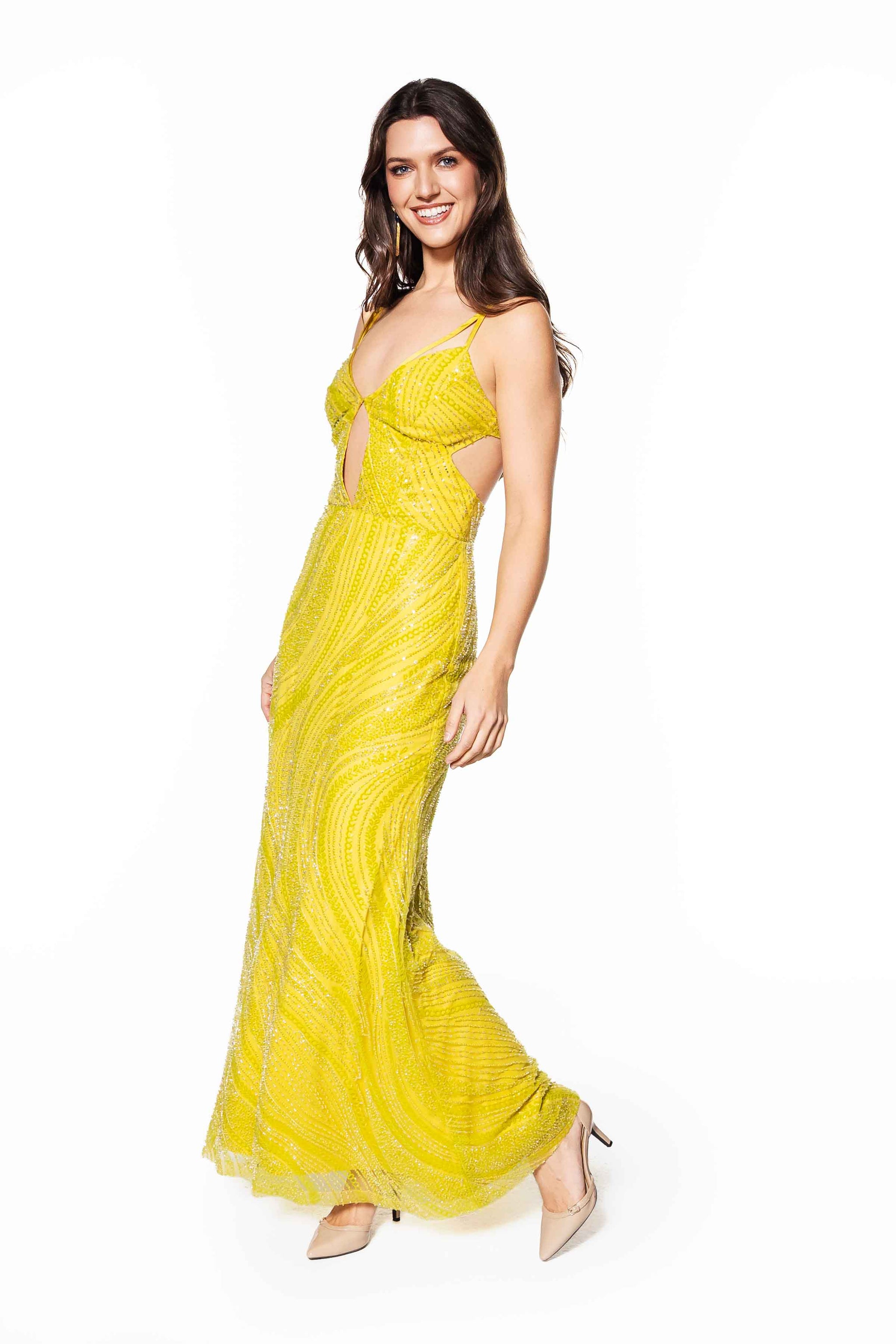 Sunburst Cut-Out Embellished Gown